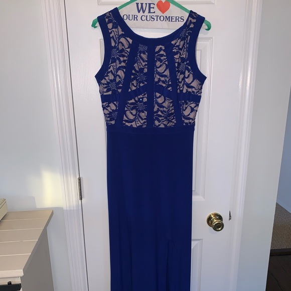 Morgan & Co. | Dresses | Morgan Co Full Length Blue And Gold Prom Dress ...